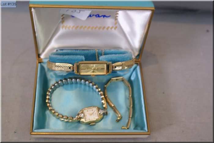 Two vintage ladies gold wrist watches including Swiss made Heno watch ...