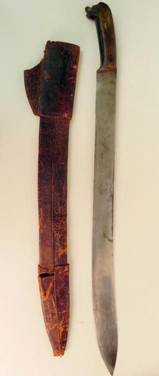Large Old South American Machete w/ Leather Scabbard