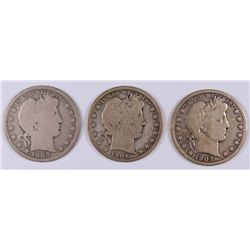 ( 3 ) BARBER HALF DOLLARS, 1906, 1907-D AND 1907-S GOOD/VG