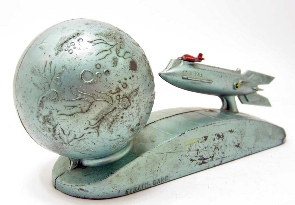 VINTAGE C. 1960'S ROCKET TO MOON STRATO MECHANICAL BANK