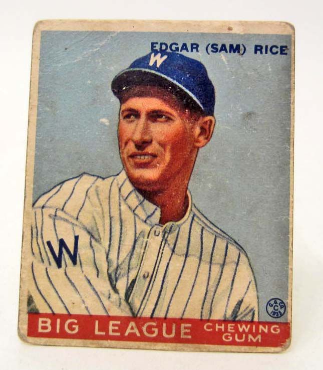 1933 GOUDEY BIG LEAGUE GUM BASEBALL CARD - SAM RICE