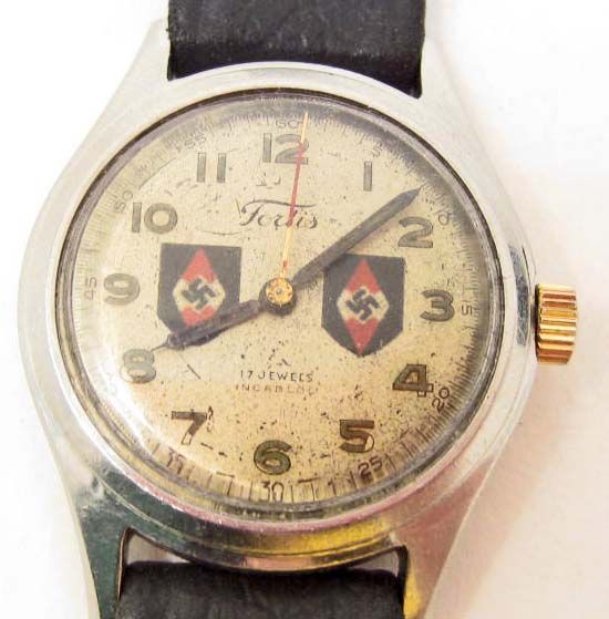 GERMAN NAZI HITLER YOUTH 17 JEWEL WRIST WATCH