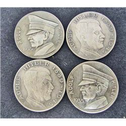 LOT OF 4 GERMAN NAZI ADOLF HITLER COINS
