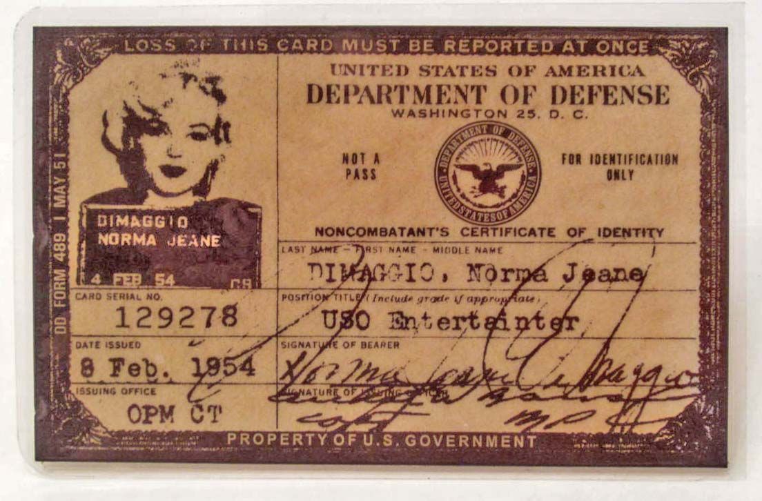 MARILYN MONROE USO ID CARD