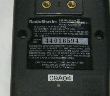 Radio Shack Pro 94 Scanner. Police Seized.
