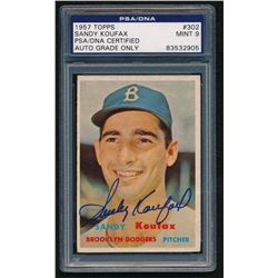 Sandy Koufax Signed Dodgers 1957 Topps #302 (PSA 9)