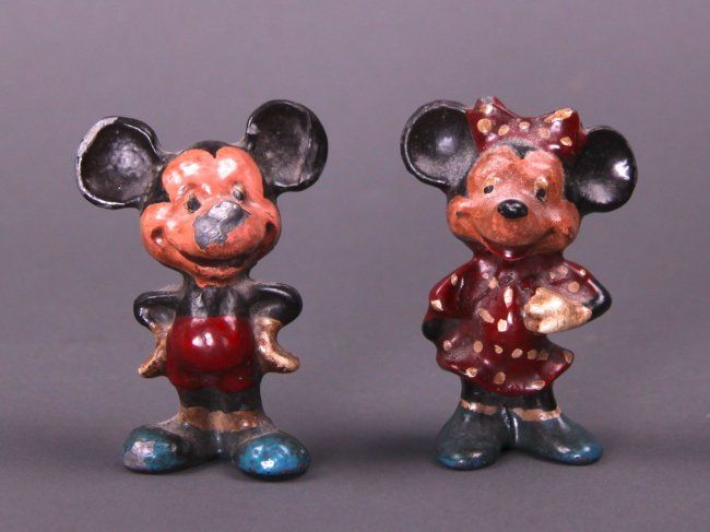 Mickey and Minney Mouse painted lead figurines.