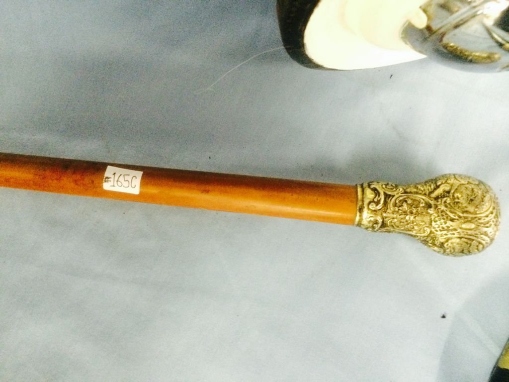 Vintage Walking Cane With Metal Handle