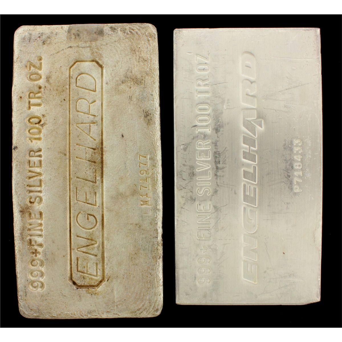 BULLION: [1] 100 oz. Engelhard 999+ Fine Silver bar. 3114 g. W171977 ...