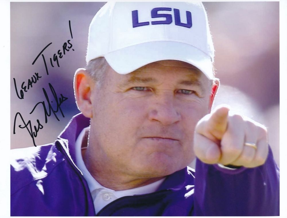 Les Miles Signed LSU 8x10 Photo Inscribed "Geaux Tigers!" (PA LOA)