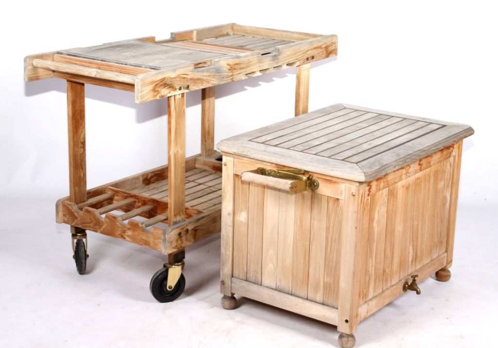 Teak Ice Box & Bar Cart The lot features two piece