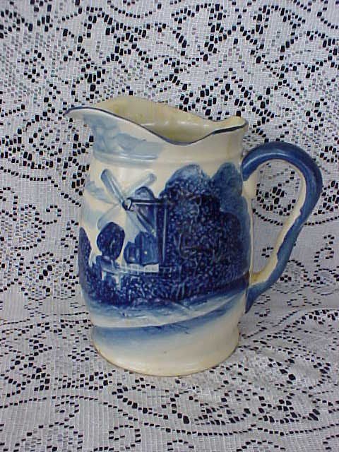 Hand painted blue and white pitcher