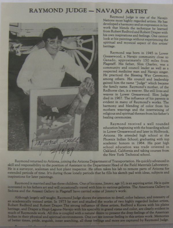 Framed Navajo Original Watercolor by Raymond Judge Jr.