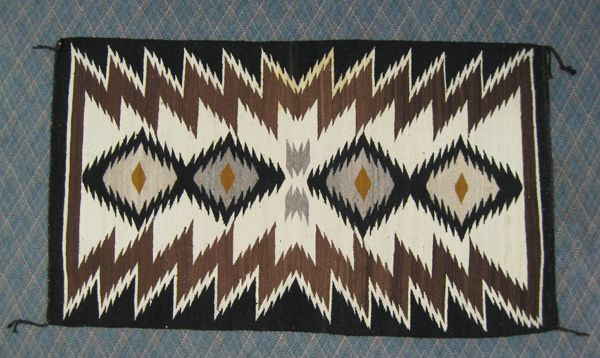 1950 Navajo Natural Dye Lightning Bolt Pattern Rug
