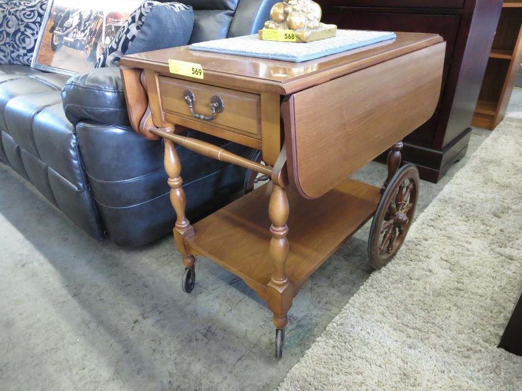 Rolling tea table with drop leaf sides