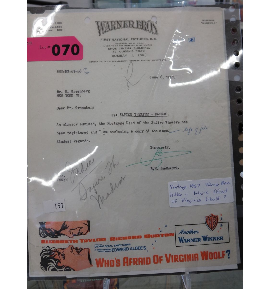 1967 Warner Bros. letter
