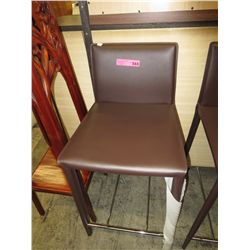 Metal bar stool with leather upholstered seat & back