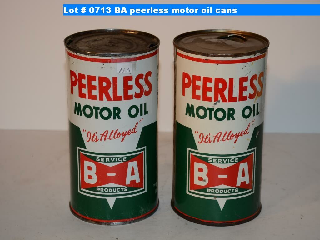BA peerless motor oil cans - Bodnarus Auctioneering