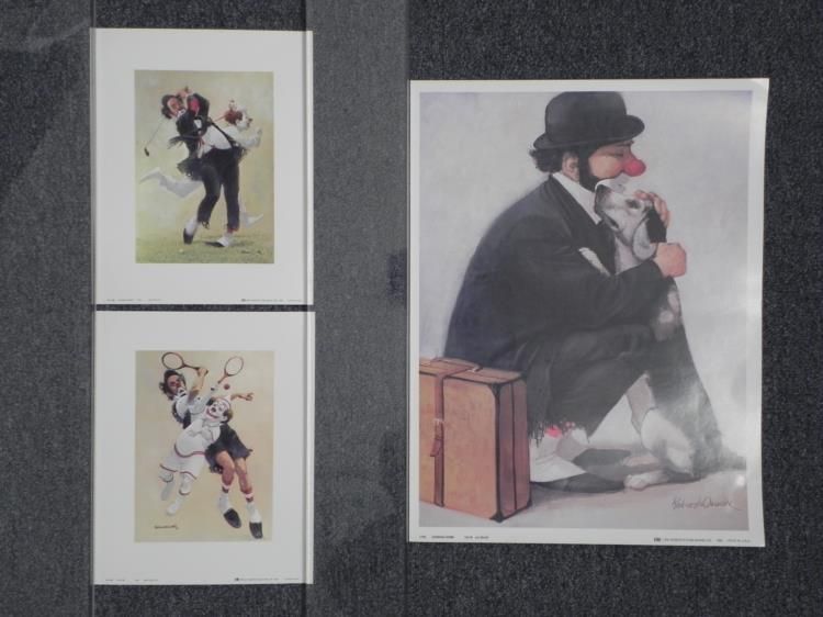 3 Robert Owen Hobo Clown Prints Dog, Tennis, Golf