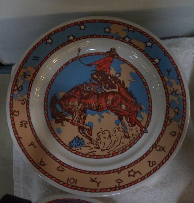 Homer Laughlin Cowboy PIPESTONE Row Camp China Set includes 2- Large 11 ...