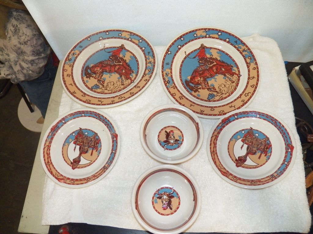 Homer Laughlin Cowboy PIPESTONE Row Camp China Set includes 2- Large 11 ...