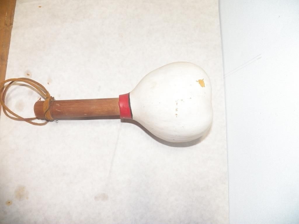 Hopi Gourd Rattle 1970s bear paw design, 10" x 5"