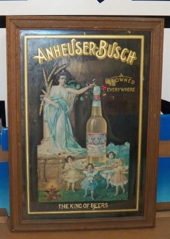 Rare Anheuser Busch Bar Mirror 13 1/4" X 9 1/4" FRAMED ANHEUSER BUSCH ...
