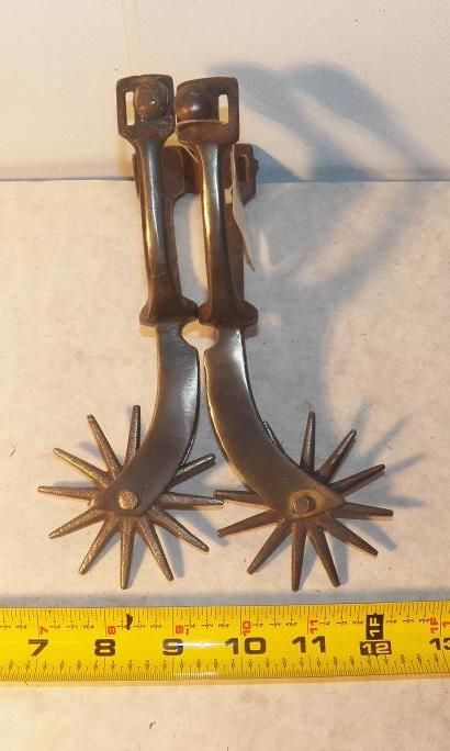 Large Pair Flat Shank Spurs Unmarked Antique Buermann Spurs with wide ...