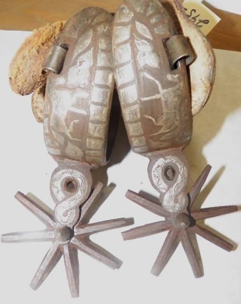 Vaquero Mexican Charro spurs Antique Smith Forged Silver inlaid Mexican ...