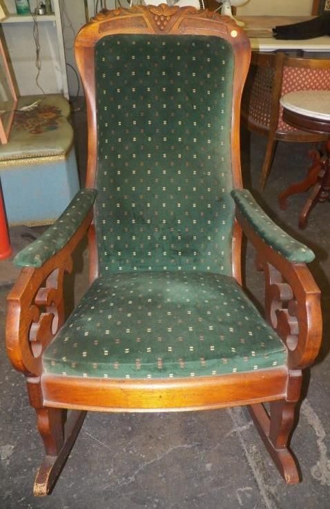 Antique Lincoln Rocker Victorian Mahogany Upholstered Parlor Rocking ...