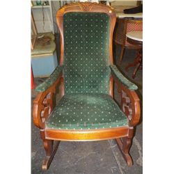 Antique Lincoln Rocker Victorian Mahogany Upholstered Parlor Rocking ...