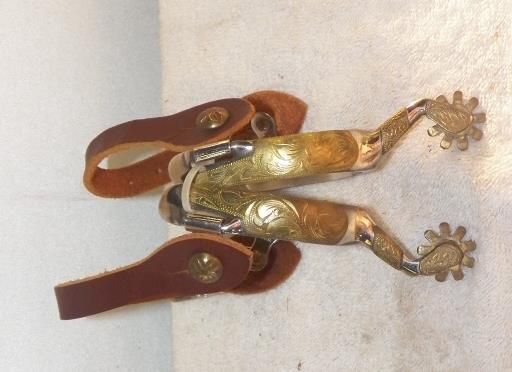 Spurs with Brass Design Showman SS Ladies Engraved Spurs/ Brass Rowells ...