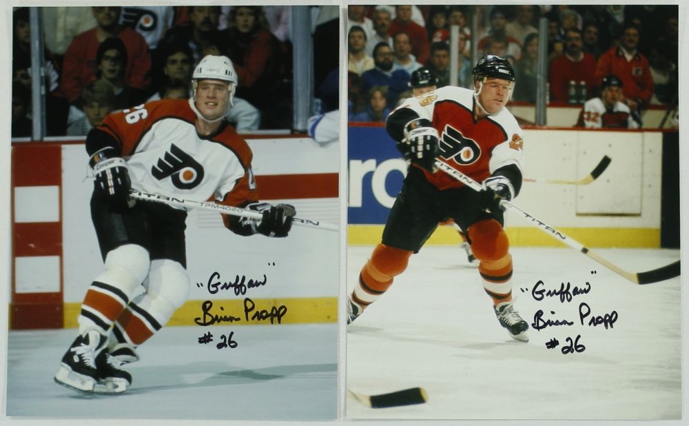 Lot of (2) Brian Propp Signed Flyers 8x10 Photos Inscribed "Guffaw" (PA ...