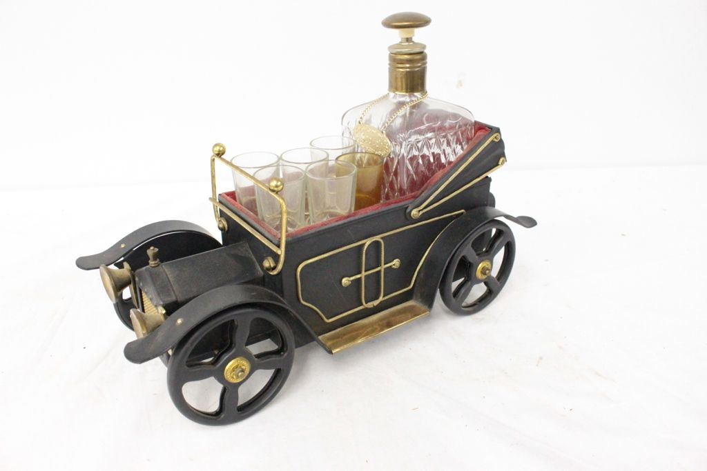 Retro Musical Car With Scotch Decanter and Glasses