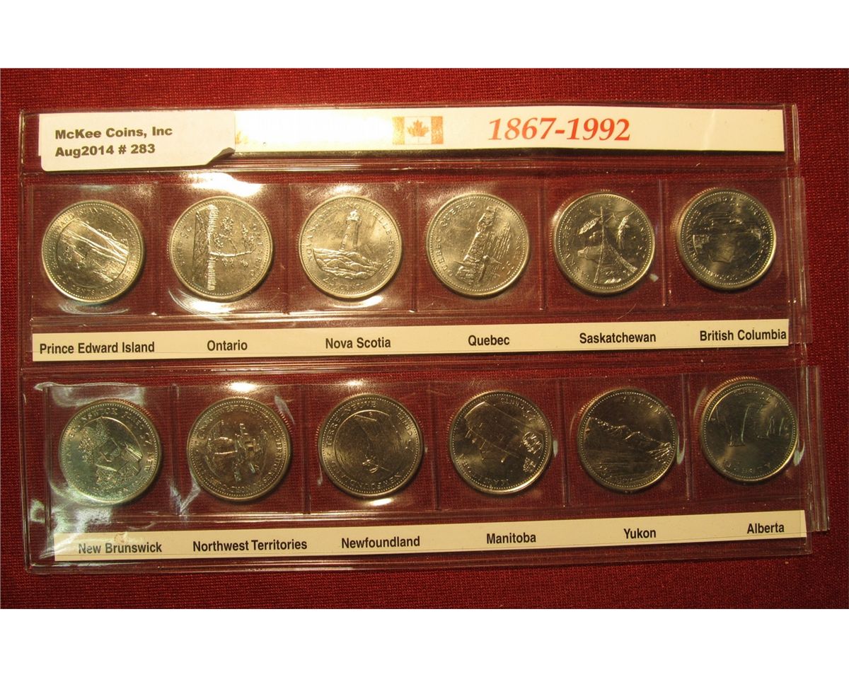 283. 1867-1992 Canada Twelve Province Quarter Set in a special holder ...