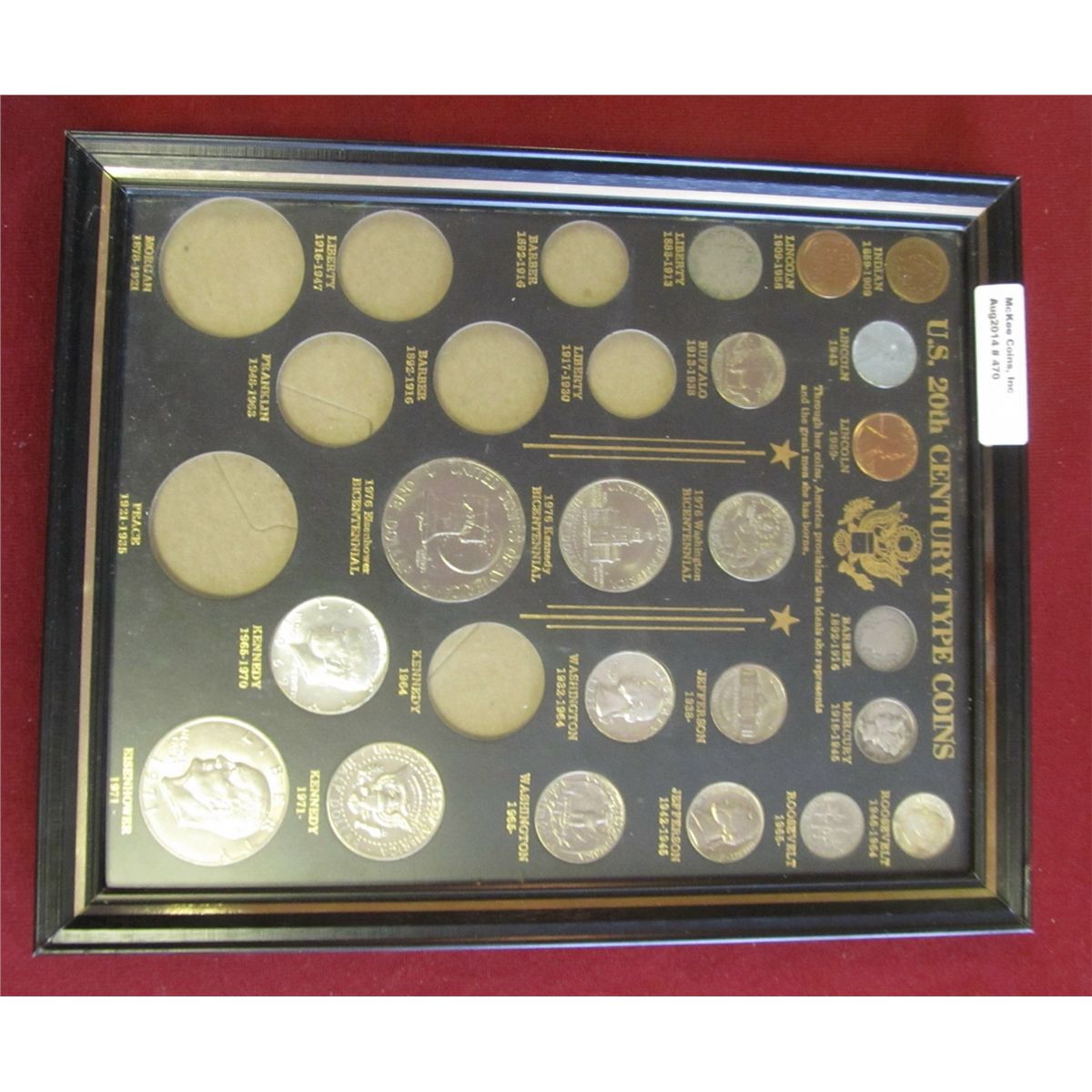 470. U.S. 20th Century Type Coin Glass frame with partial set of scarce ...