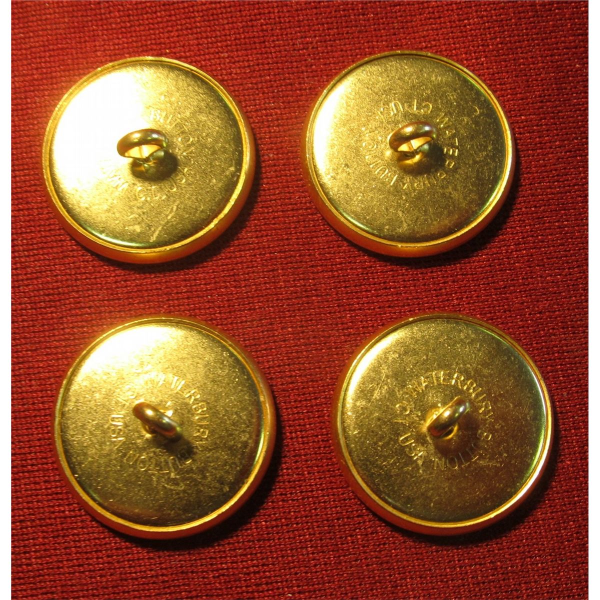 807. 4 old brass BU ttons with lighthouses, marked "WATERBURY BUTTON CT ...