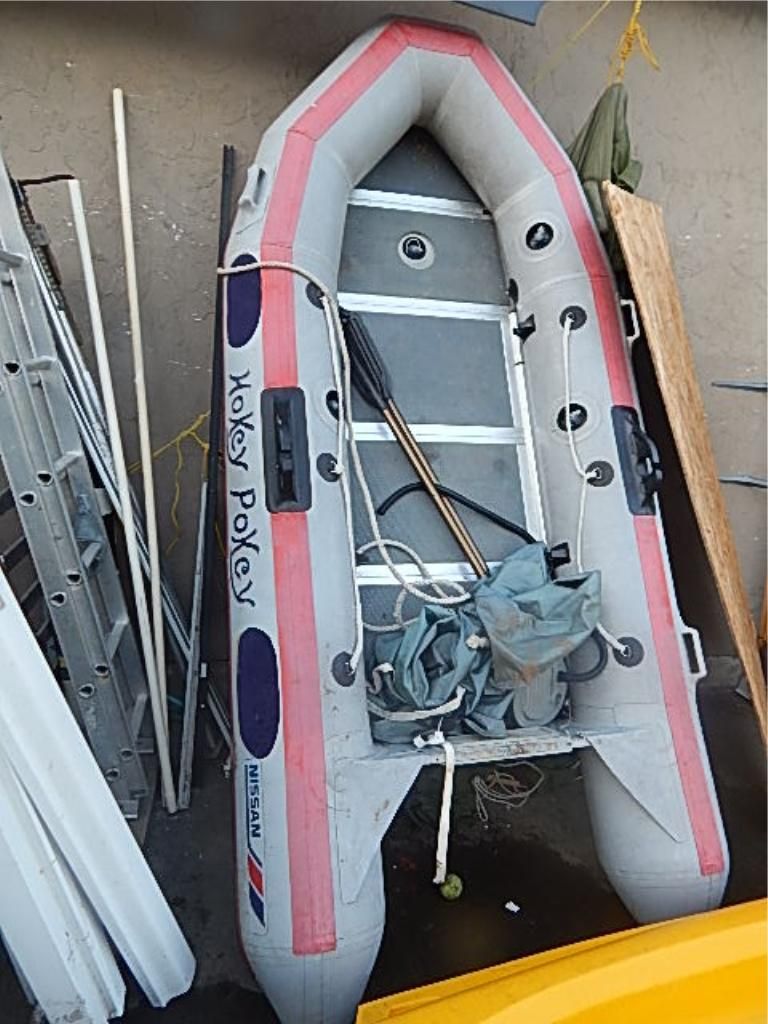NISSAN INFLATABLE BOAT - 12' LONG - ALUMINUM HARD BOTTOM - INCLUDES ...