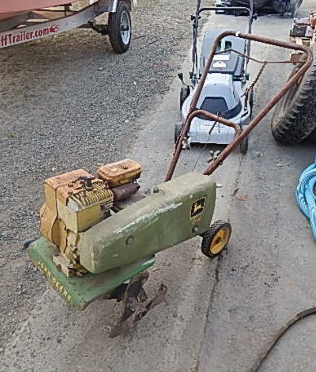 VINTAGE GAS JOHN DEERE ROTOTILLER - WORKING WHEN PARKED LAST YEAR ...