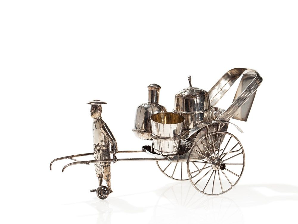 Chinese Export Silver Rickshaw Condiment Set, Bao Xing, c. 1895
