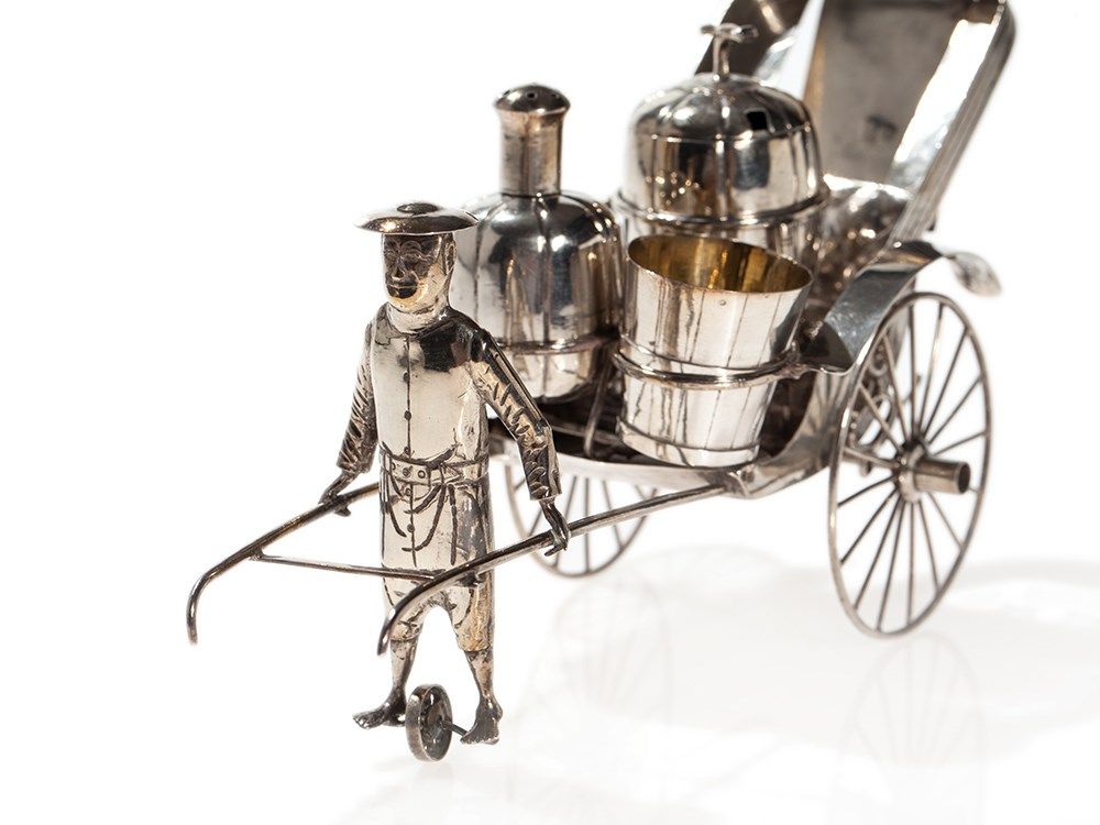 Chinese Export Silver Rickshaw Condiment Set, Bao Xing, c. 1895