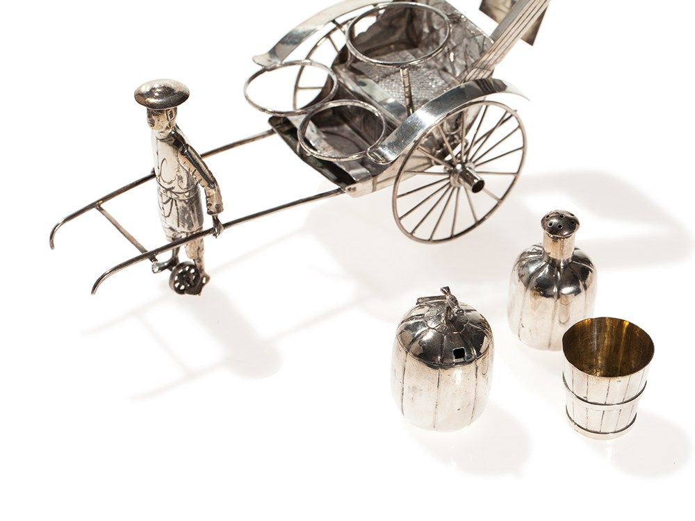 Chinese Export Silver Rickshaw Condiment Set, Bao Xing, c. 1895