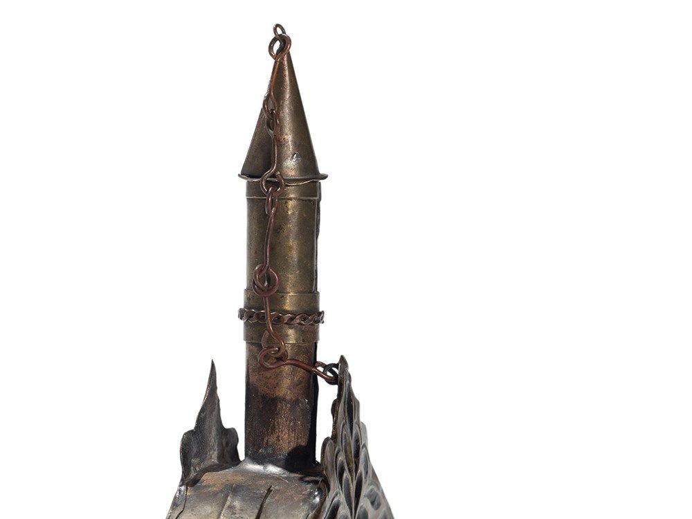 Round Powder Flask of Brass, Ottoman Empire, 19th Century