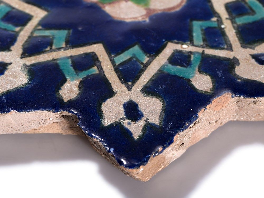 Timurid Cuerda Seca Pottery Star Tile, Samarkand, 15th Century