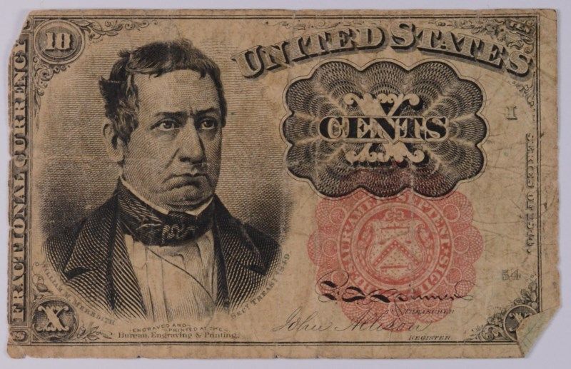 1874 TEN CENT US FRACTIONAL NOTE