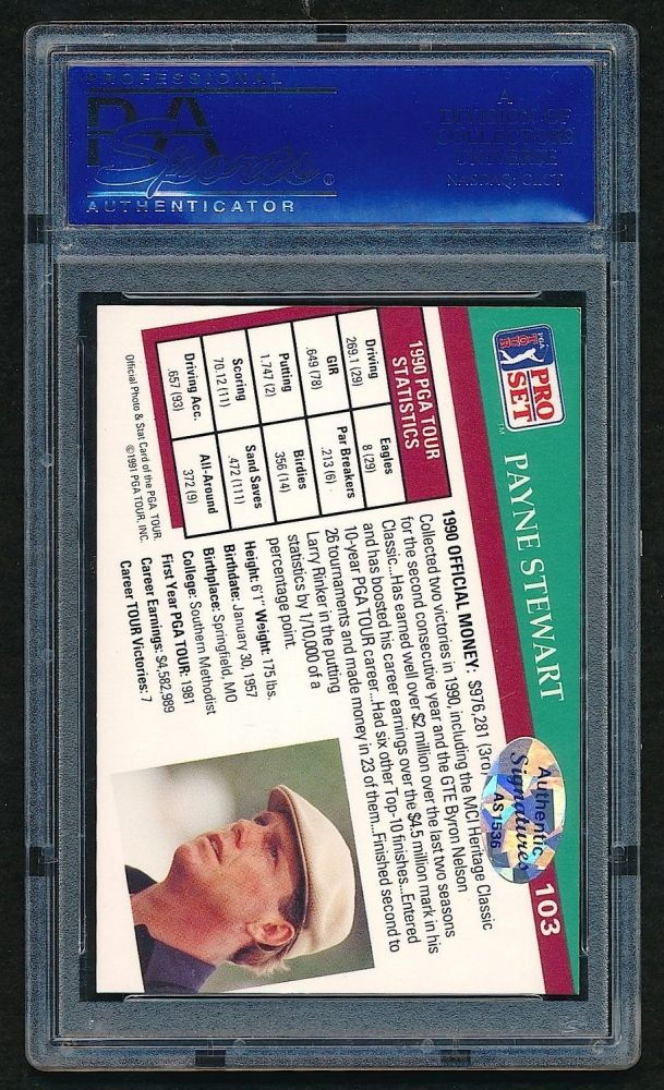 Payne Stewart Signed 1991 Pro Set #103 Golf Card (PSA Encapsulated)