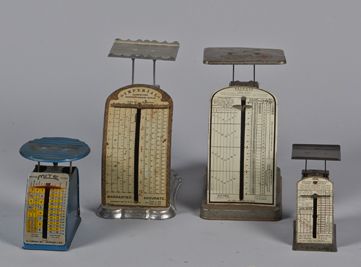 Lot Of 4 Early Small Metal Countertop Scales.