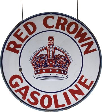 Large Red Crown Gasoline Round Porcelain Sign.