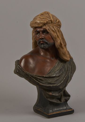 Painted Countertop Figural Bust Statue.