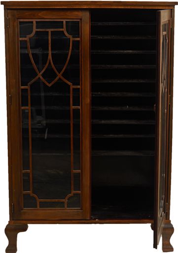 Large Wood Piano Roll Cabinet w/2 Glass-Front Doors.